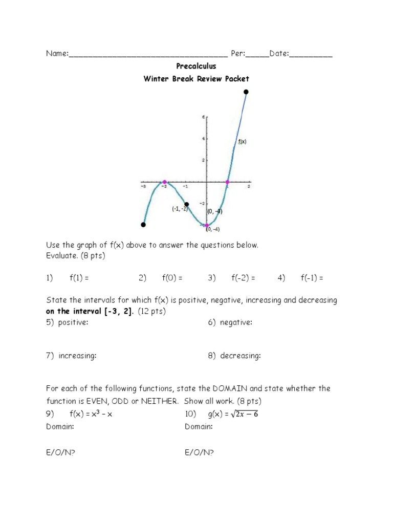 Winter Break Review Packet | PDF | Function (Mathematics) | Quadratic ...