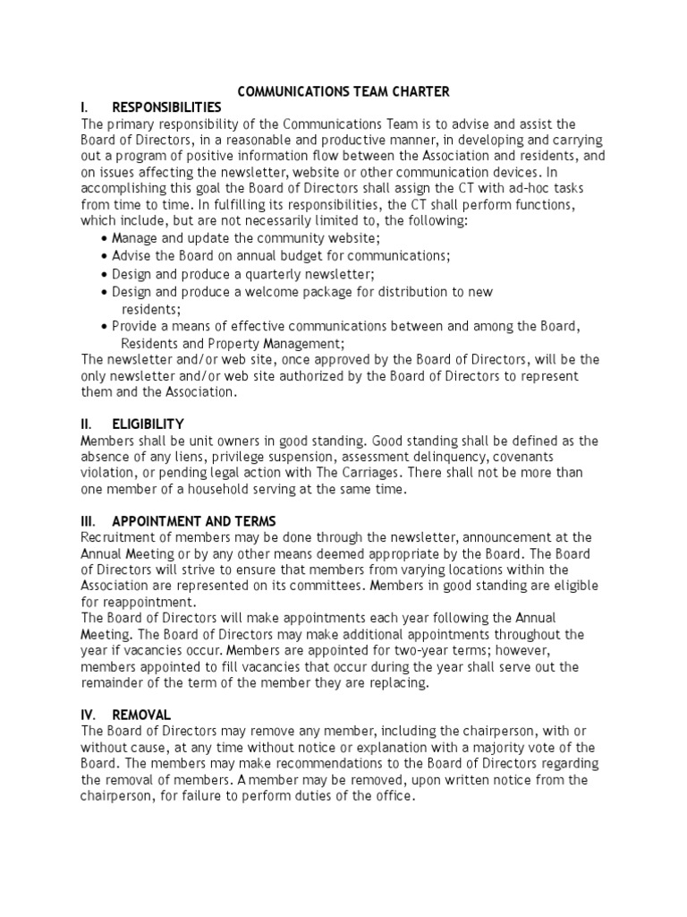 Communications Team Charter Overview | PDF | Chairman | Board Of Directors