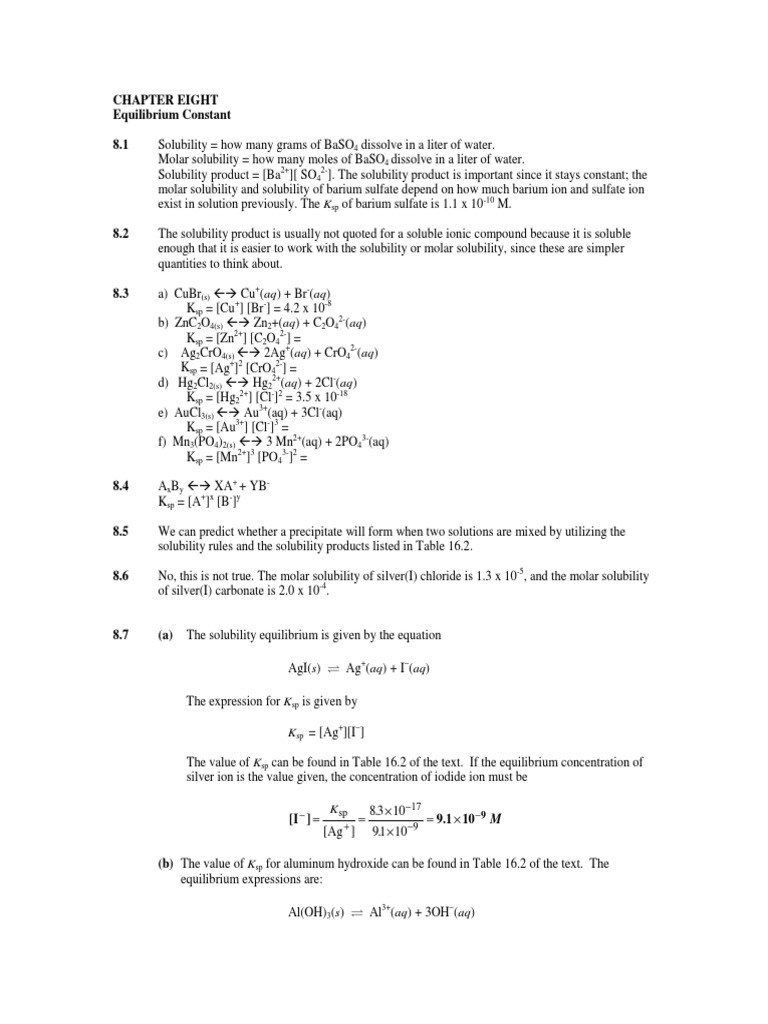 Equilibrium Constant Answers | PDF | Solubility | Chemical Equilibrium