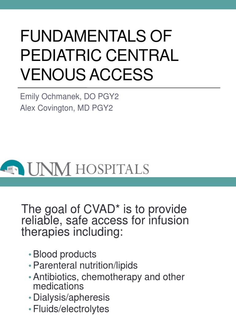 Pediatric Central Venous Access Guide | PDF | Health Sciences | Health Care