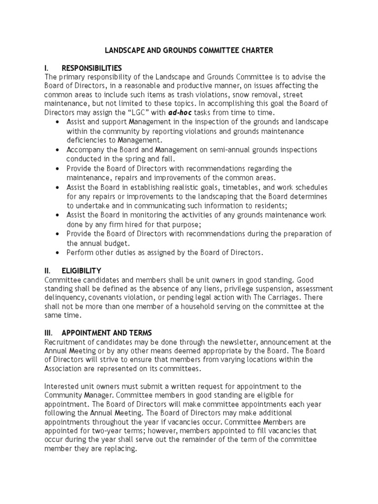 Landscape and Grounds Committee Charter | PDF | Board Of Directors ...