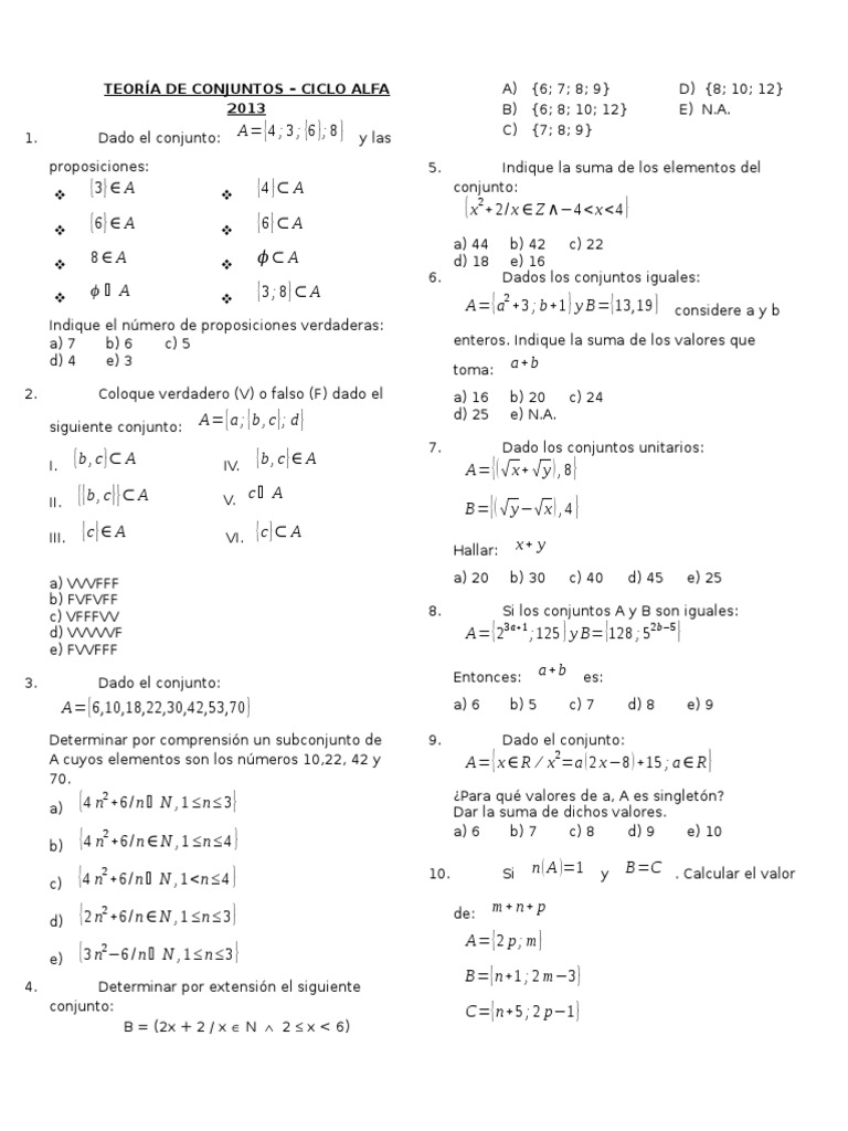 Teor A de Conjuntos-Pr Ctica | PDF | Lógica matemática | Conceptos matemáticos