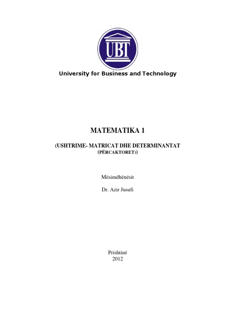 Matematika 1: Matricat dhe Zgjidhjet | PDF | Matrix Theory | Linear Algebra