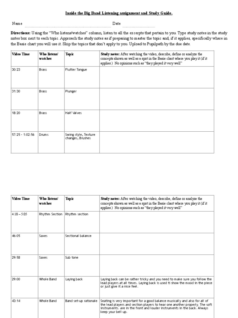 Inside The Big Band Listening Assignment | PDF | Brass Instruments ...