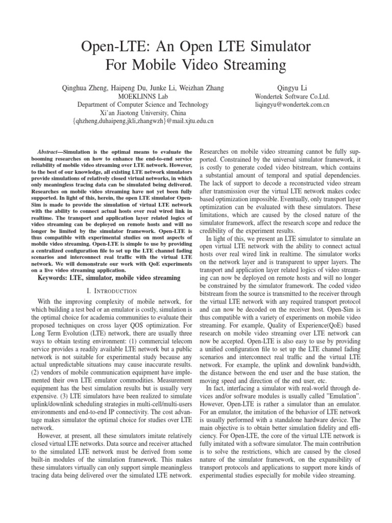 Open-LTE: An Open LTE Simulator For Mobile Video Streaming: Qinghua ...