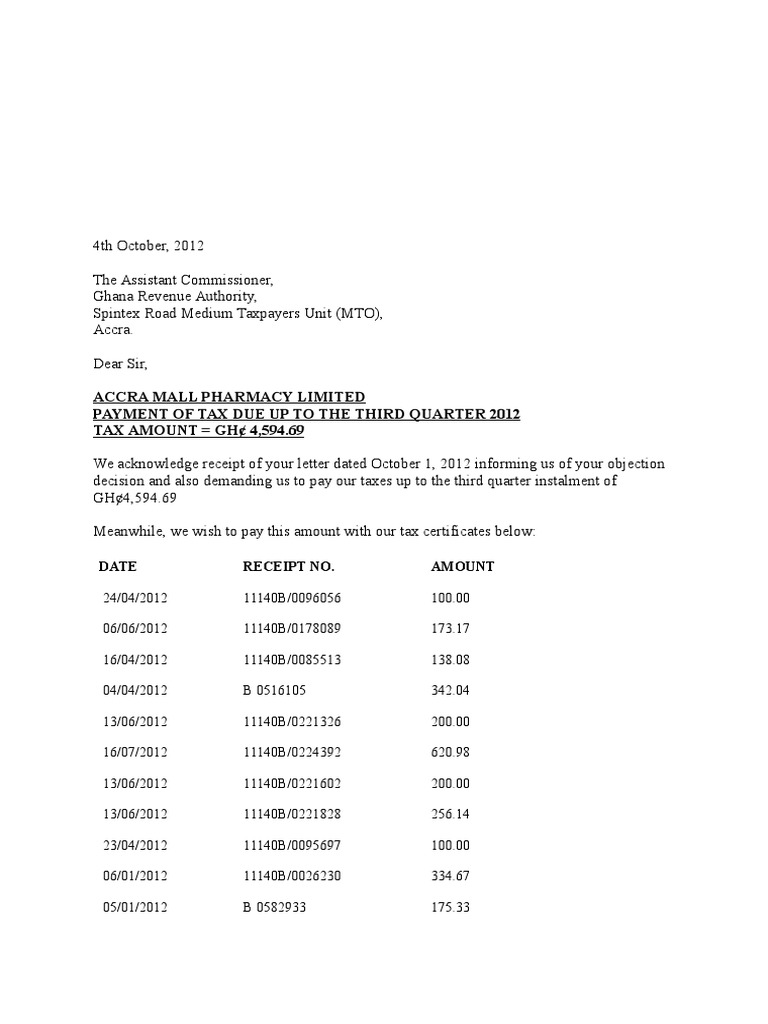 Tax Payment Letter | PDF
