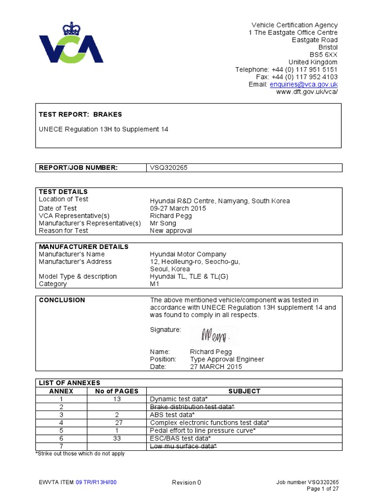 Hyundai Brake Test Report 2015 | PDF | Anti Lock Braking System | Brake