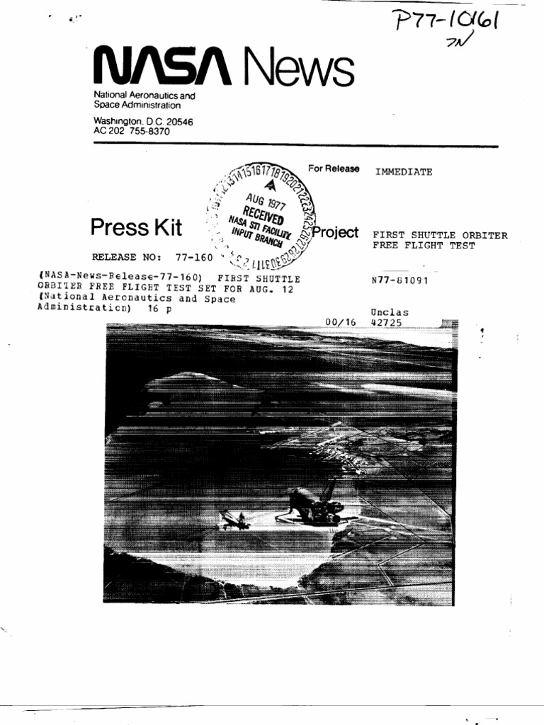 NASA Shuttle Enterprise Press Kit 1st Free Glide Flight | PDF | Space ...