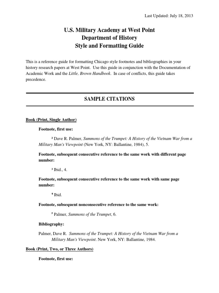 U.S. Military Academy at West Point Department of History Style and ...