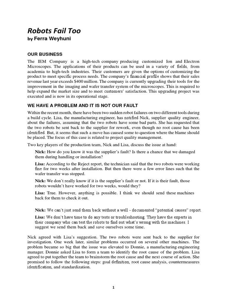 Robot Failure Analysis and Solutions | PDF | Robot | Robotics