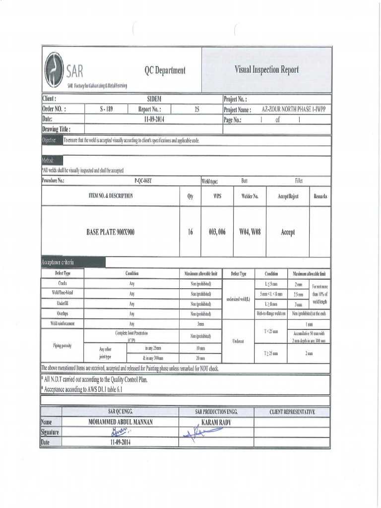 Visual Inspection Report - Steel Structures | PDF