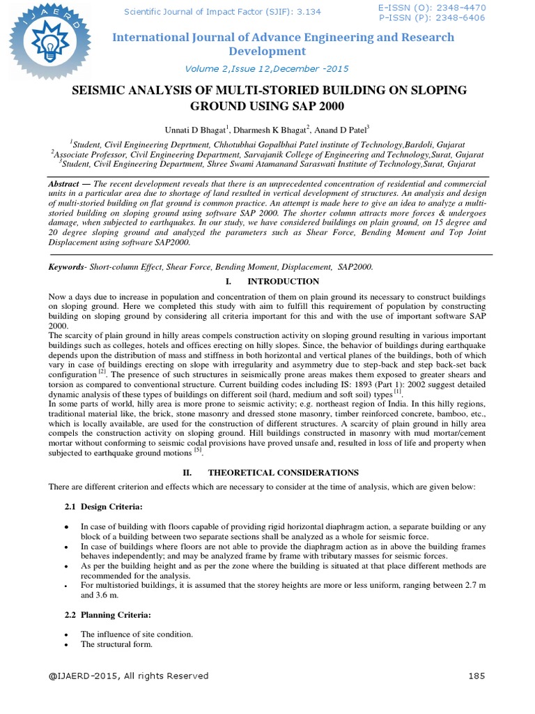 Seismic Analysis of Multi-Storied Building On Sloping Ground Using Sap ...