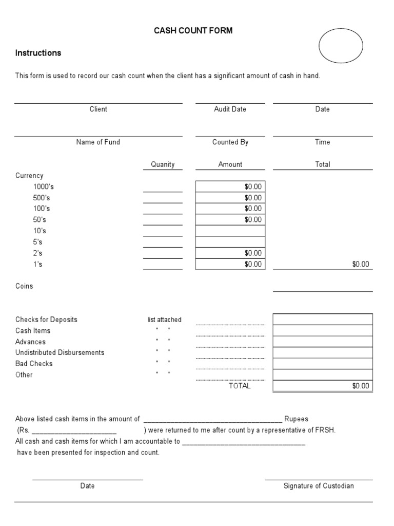 Cash Count Form Instructions: List Attached | PDF