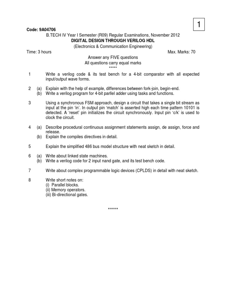 9A04706 Digital Design Through Verilog HDL PDF | PDF | Hardware Description Language | Logic ...