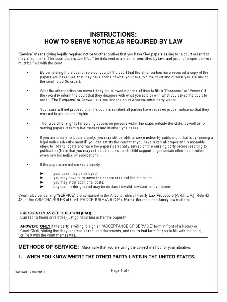 Instructions: How To Serve Notice As Required by Law: Methods of ...