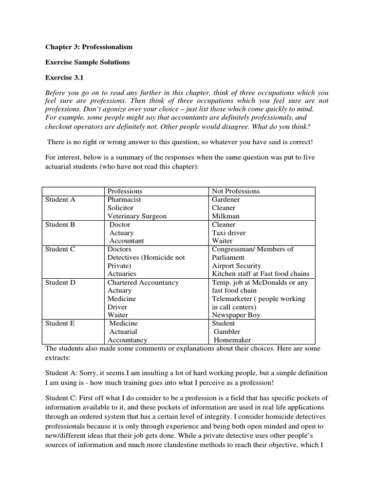 Chapter 3: Professionalism Exercise Sample Solutions Exercise 3.1 | PDF ...