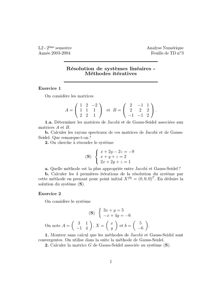 Resolution de Systemes Lineaires - Methodes Iteratives | PDF | Sciences ...