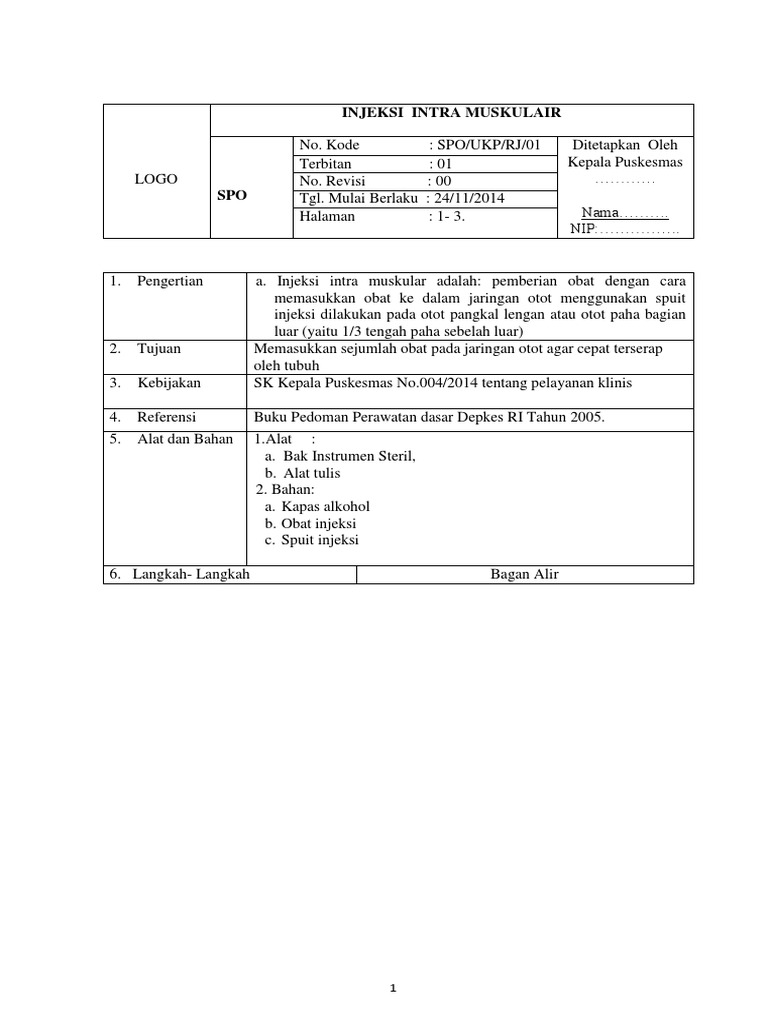 Contoh Spo Injeksi Intra Muskuler | PDF