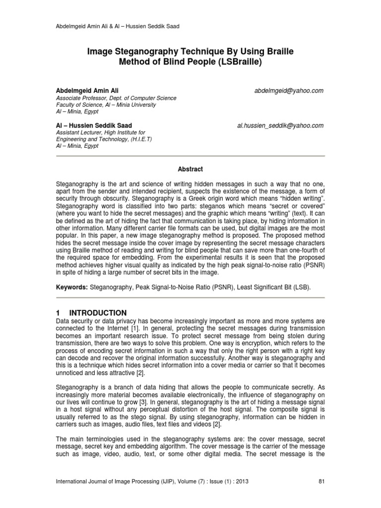 Image Steganography Technique by Using Braille Method of Blind People ...