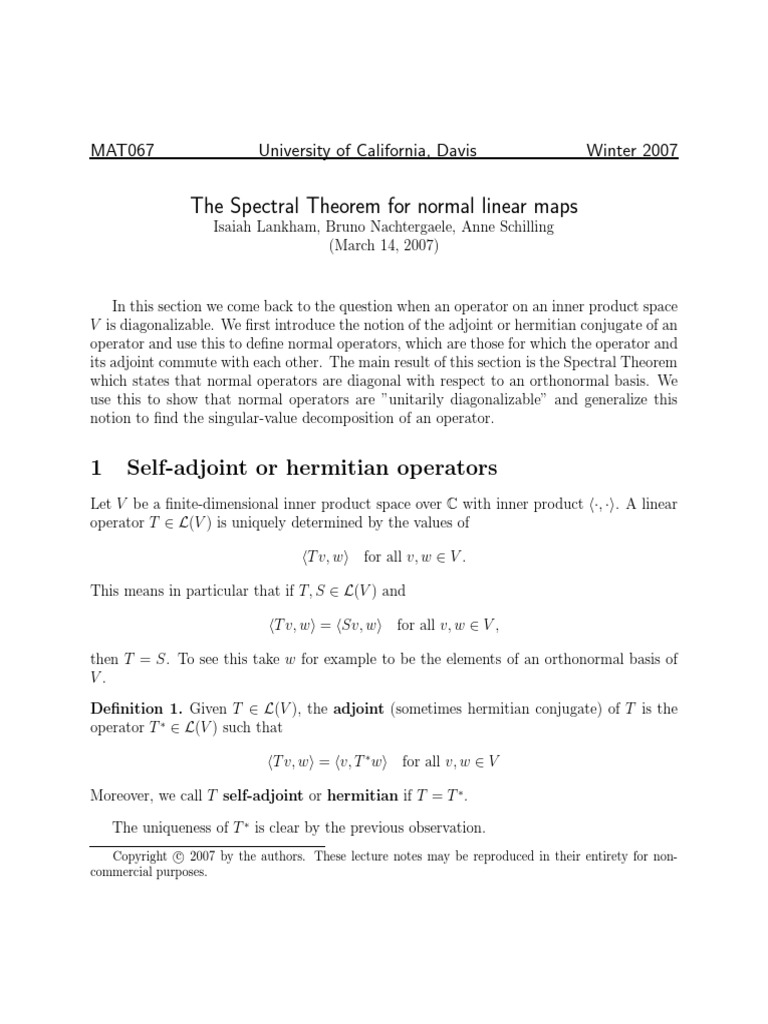 Mat67 LL Spectral - Theorem PDF | PDF | Eigenvalues And Eigenvectors | Matrix (Mathematics)