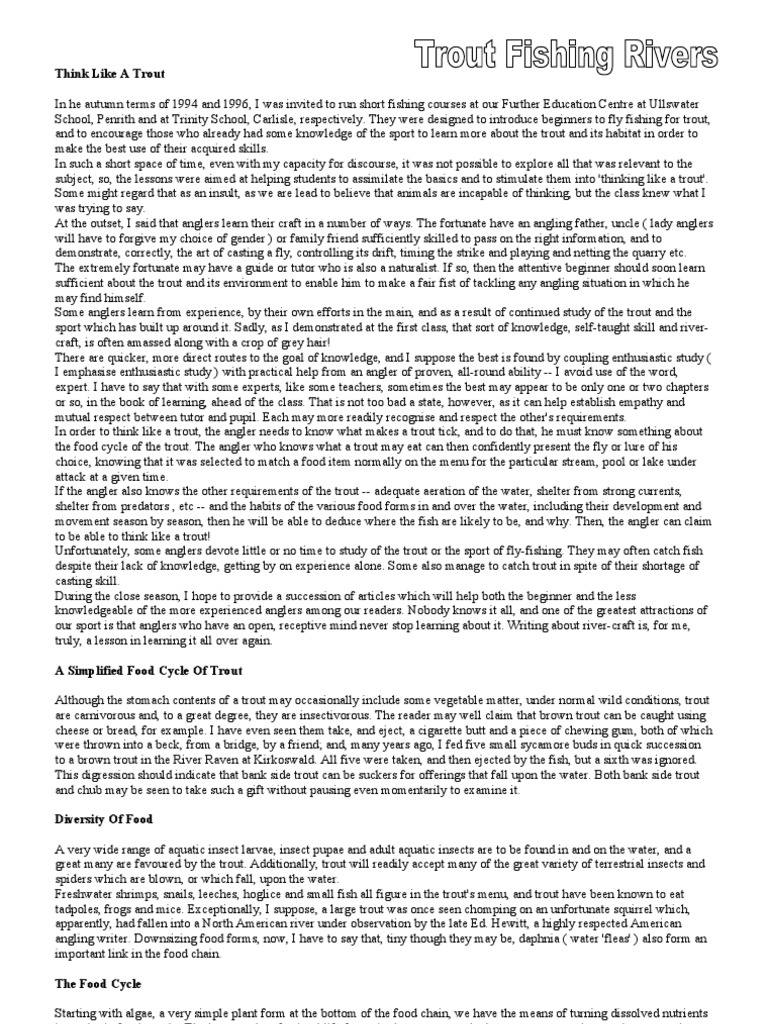 River Fishing Write-Up - Terry Cousin | PDF | Fly Fishing | Trout