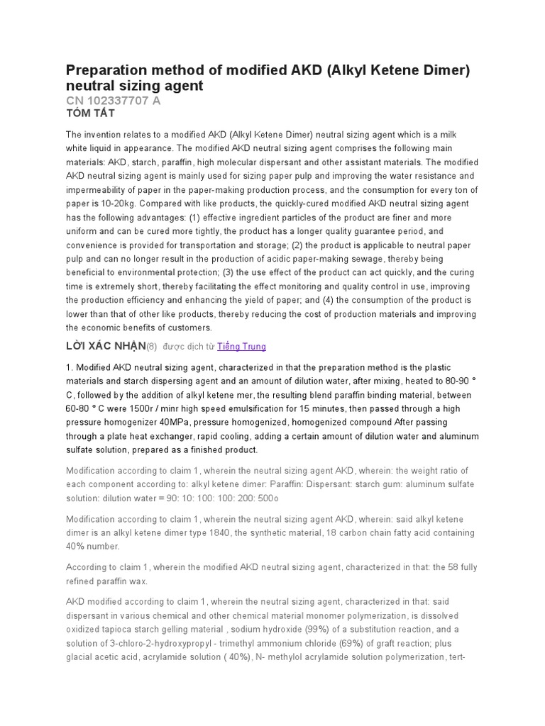 Preparation Method of Modified AKD | PDF | Starch | Polymerization