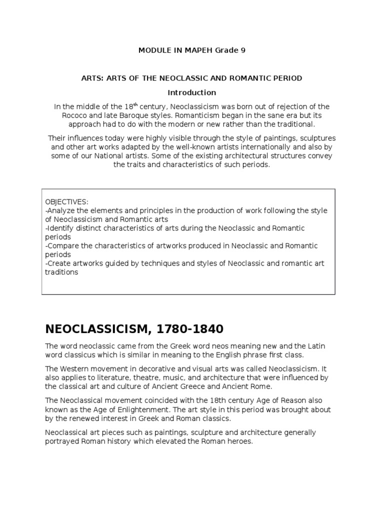 Arts of the Neoclassic and Romantic Period: Analyzing Stylistic ...