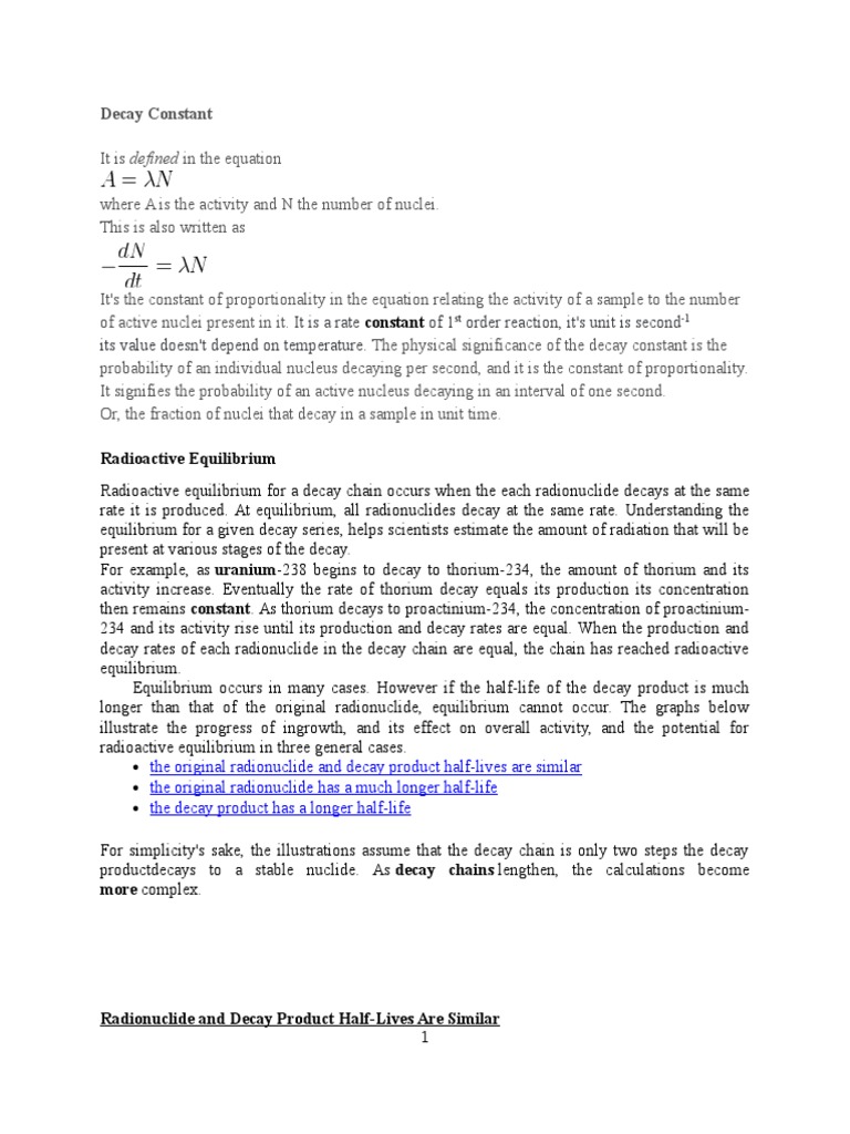 Decay Constant: Itisarate Of1 Order Reaction, It's Unit Is Second Its ...