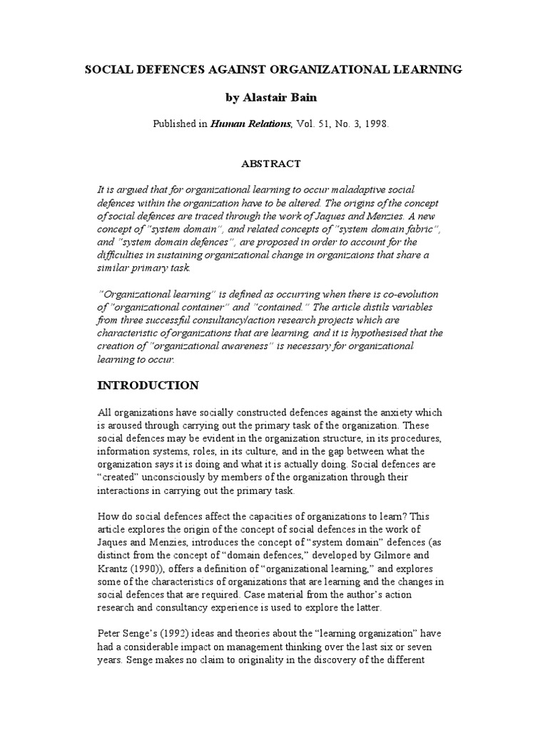 Social Defences | PDF | System | Psychoanalysis