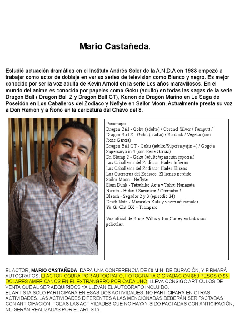 Biografía y Honorarios de Mario Castañeda | PDF | esfera del dragón | Ocio