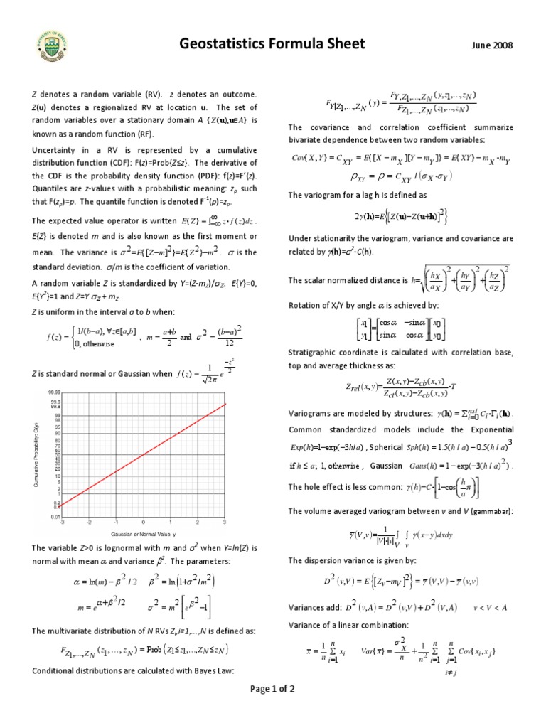 Geostatistics Formula Sheet | PDF | Normal Distribution | Variance