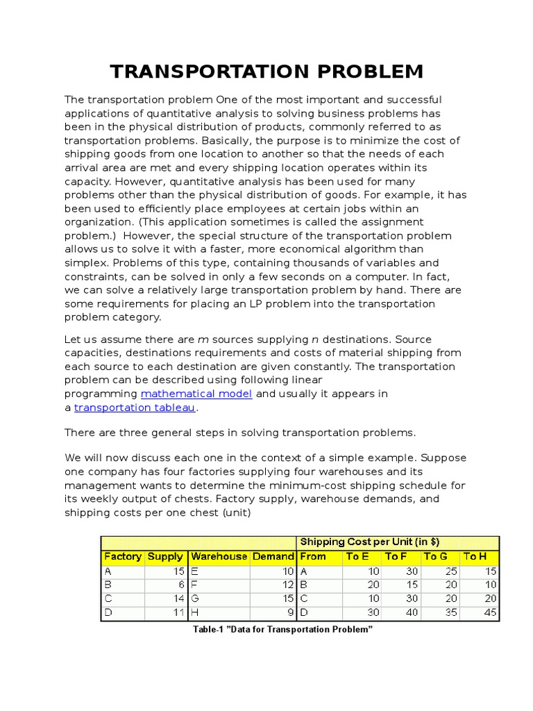 Transportation Problem: Mathematical Model Transportation Tableau | PDF ...