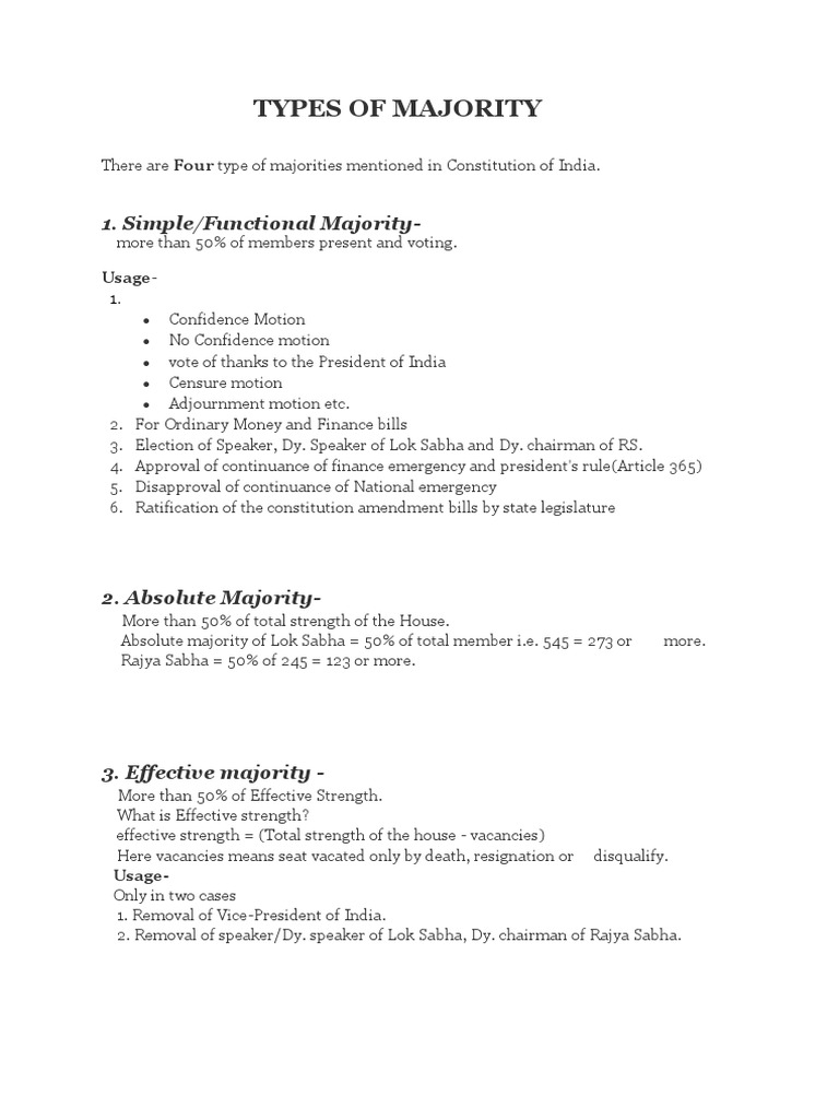 Types of Majority in Indian Constitution | PDF
