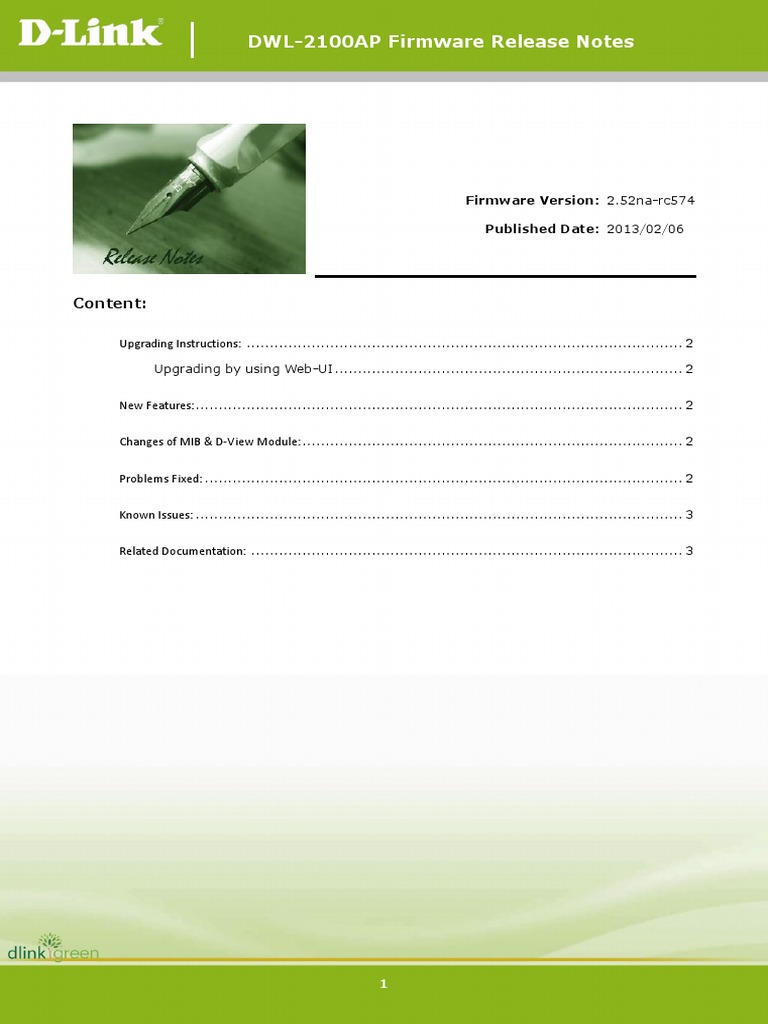 DWL-2100AP Firmware 2.52na-rc574 Notes | PDF
