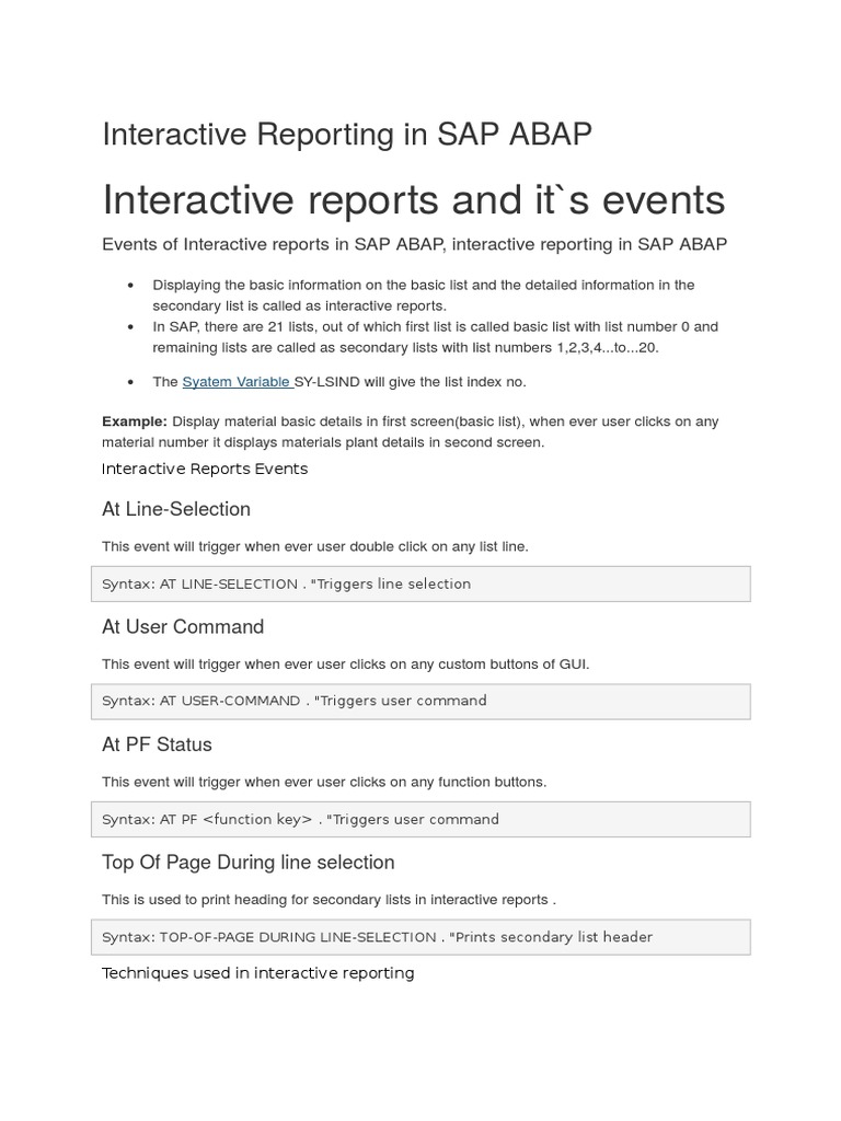 10 Interactive Reporting In Sap Abap Pdf Subroutine Parameter Computer Programming 5295