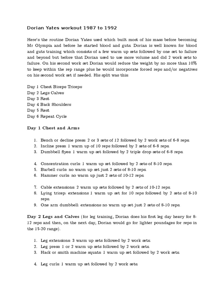 Dorian Yates' Mass Building Routine: A 6-Day Split Utilizing High ...