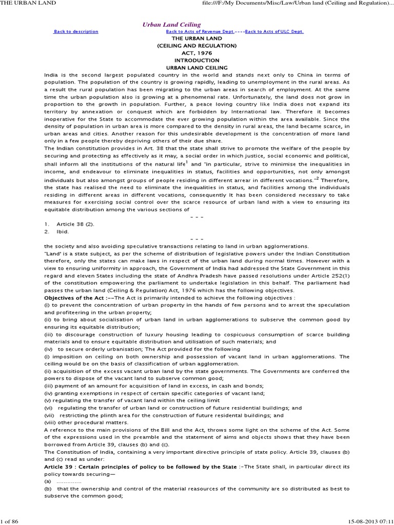 Urban Land Ceiling Act Overview | PDF | Repeal | Legal Personality