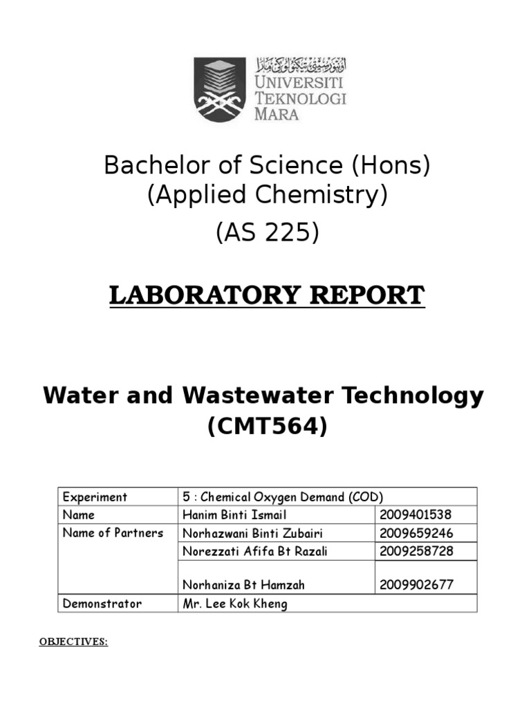 Experiment COD | PDF | Physical Sciences | Chemical Substances
