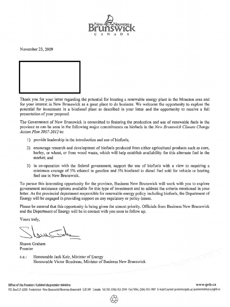 2B Green Letter From Premier Shawn Graham | PDF