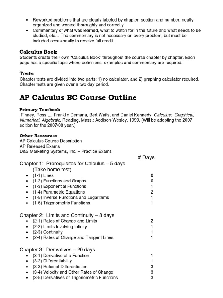 AP Calculus BC Course Outline | PDF | Derivative | Calculus