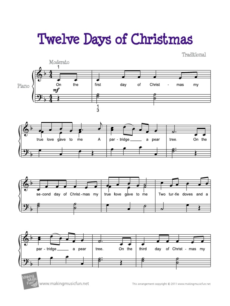 Twelve Days of Christmas Piano | PDF