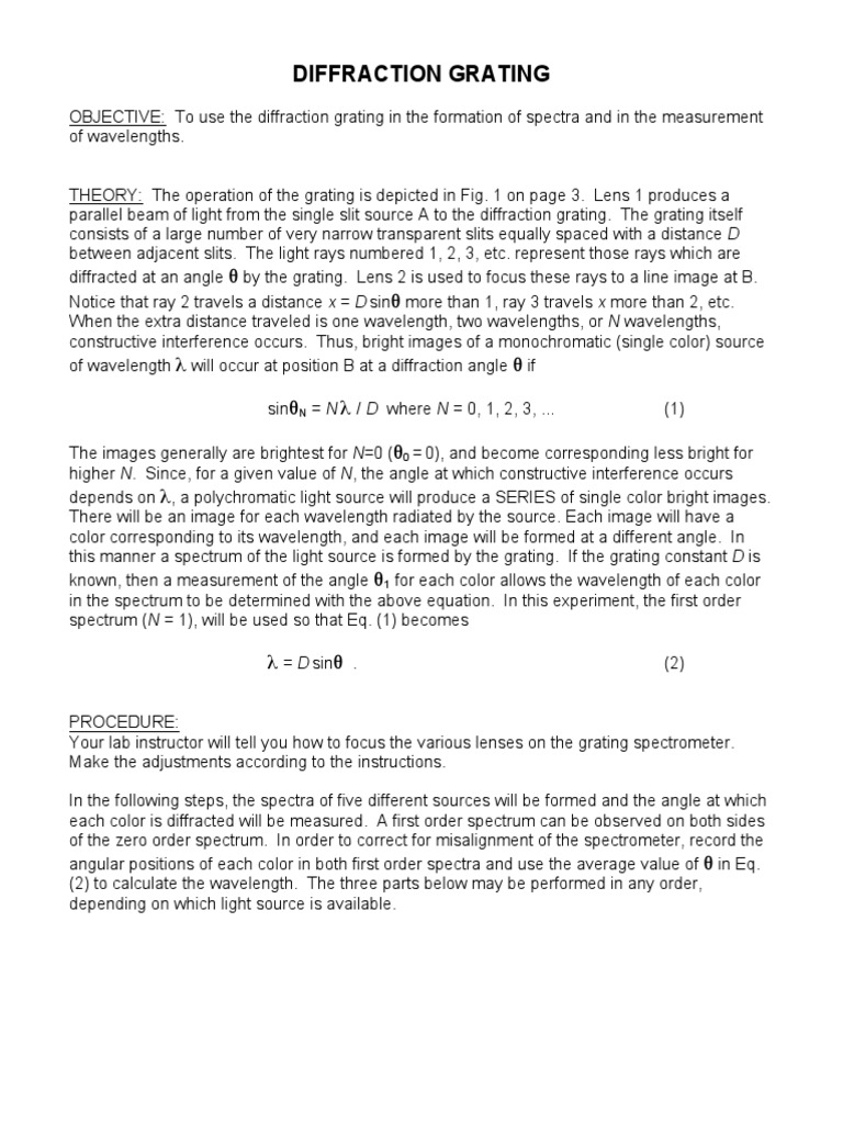Diffraction Grating | PDF | Diffraction | Wavelength