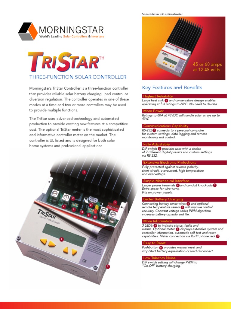 Tristar Datasheet Charge Controller | Download Free PDF | Battery Charger | Battery (Electricity)