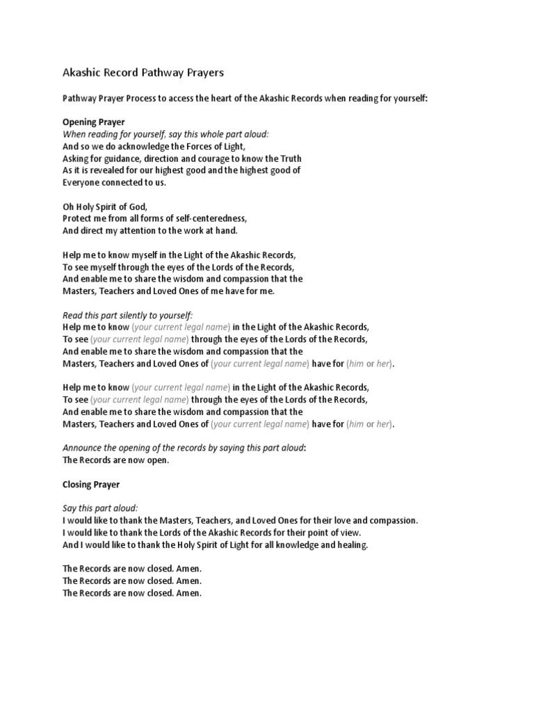 Akashic Records Prayer Guide | PDF | Wisdom | Prayer