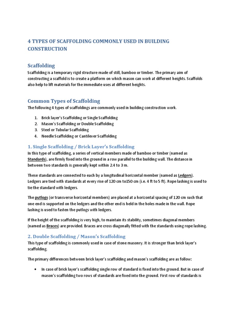 4 Types of Scaffolding Commonly Used in Building Construction | PDF ...
