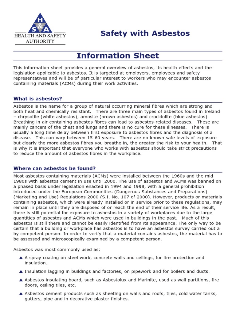 Safety With Asbestos - Information Sheet | Download Free PDF | Asbestos ...