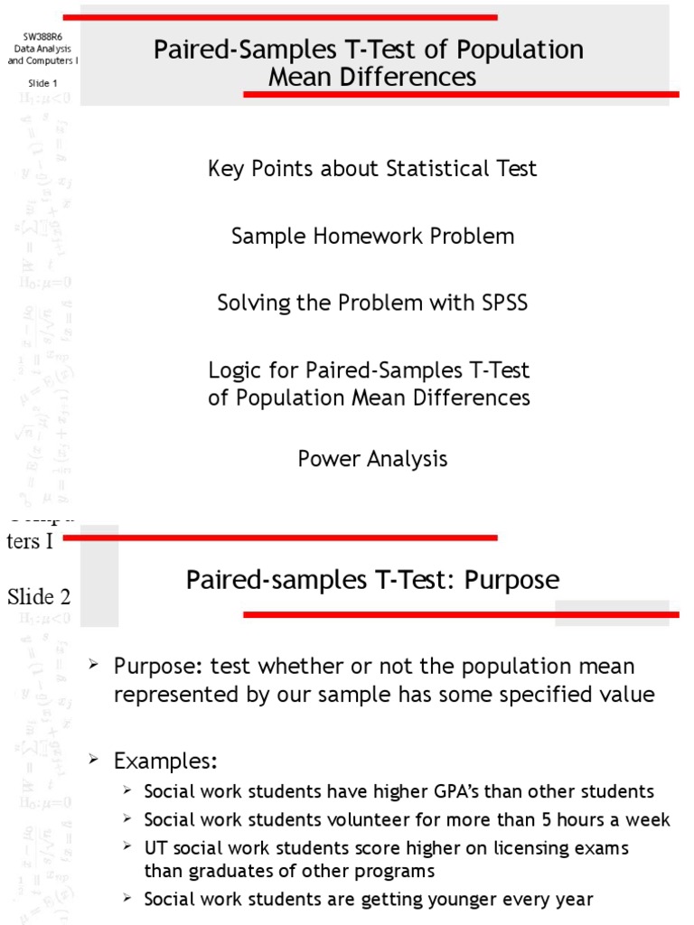 Homework Problems Paired Samples T Test Pdf Statistical Power