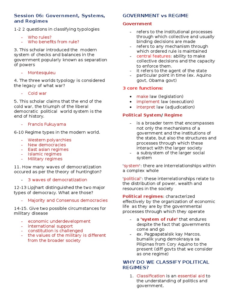 Types of Political Regimes Explained | PDF | Democracy | Political ...