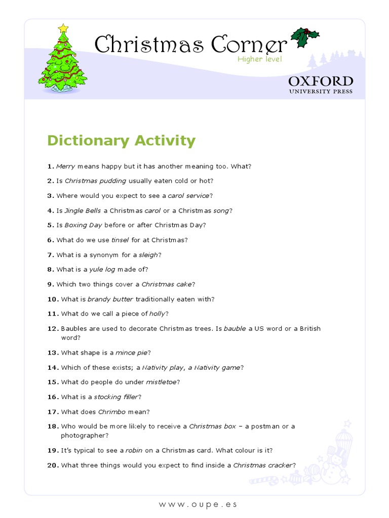 Christmas Vocabulary Quiz Answers | PDF