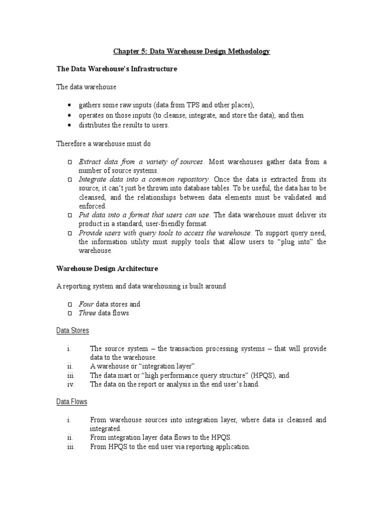 Chapter 5 Data Warehouse Design Methodology | PDF | Data Warehouse | Databases